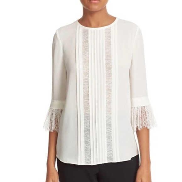 kate spade | Tops | Kate Spade Silk Ivory Pintucked Pleated Lace Bell ...